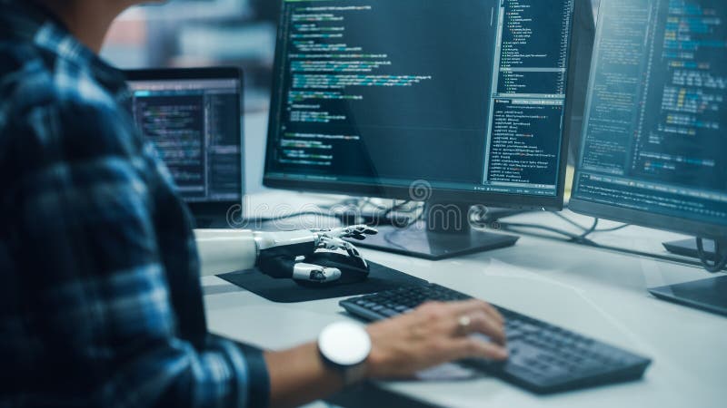 Diverse Office: Professional Programmer Woman with Disability Using ...