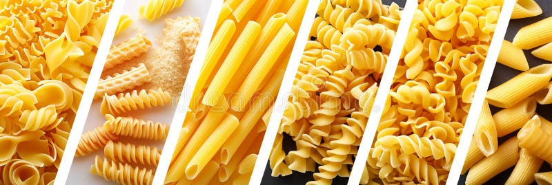 Diverse Pasta Collage with White Divisions, 7 Distinct Segments ...