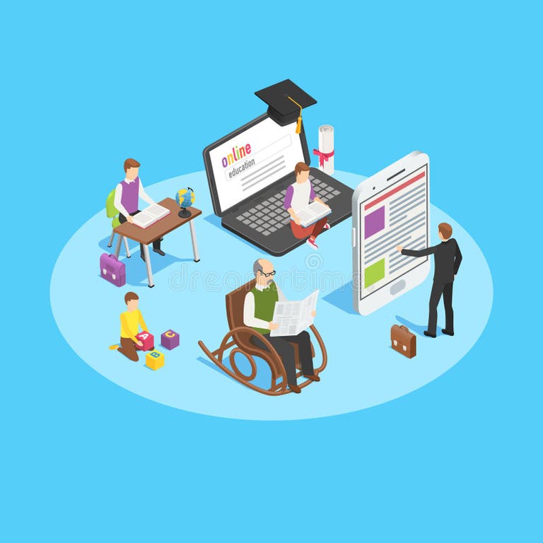 Diverse People of All Ages Learning Online and Offline, Using ...