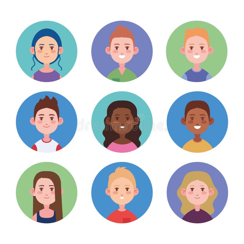 Diverse People Avatars in Flat Style Stock Vector - Illustration of ...