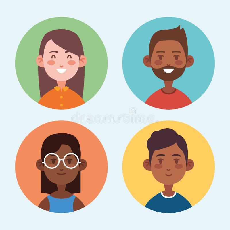 Diverse People Avatars in Flat Style Stock Illustration - Illustration ...