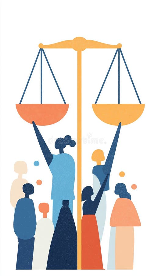 Diverse People Balancing Justice Scales Equality And Fairness Flat