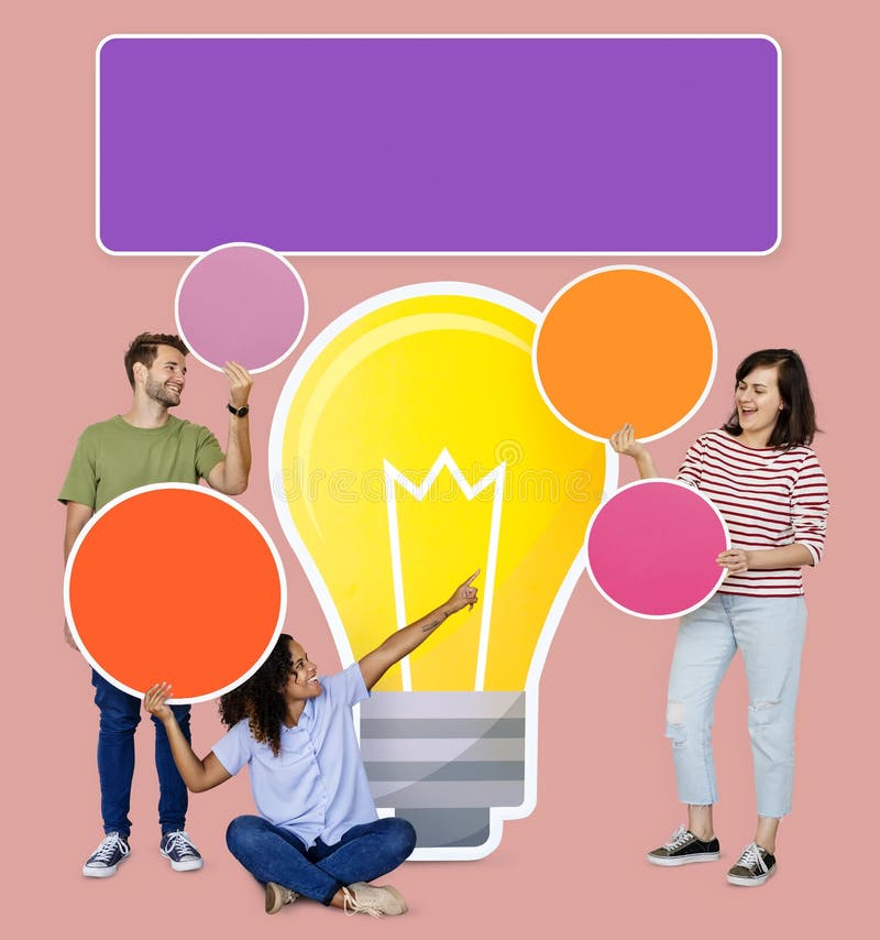 Diverse People Carrying Light Bulb Icons Stock Photo - Image of ...