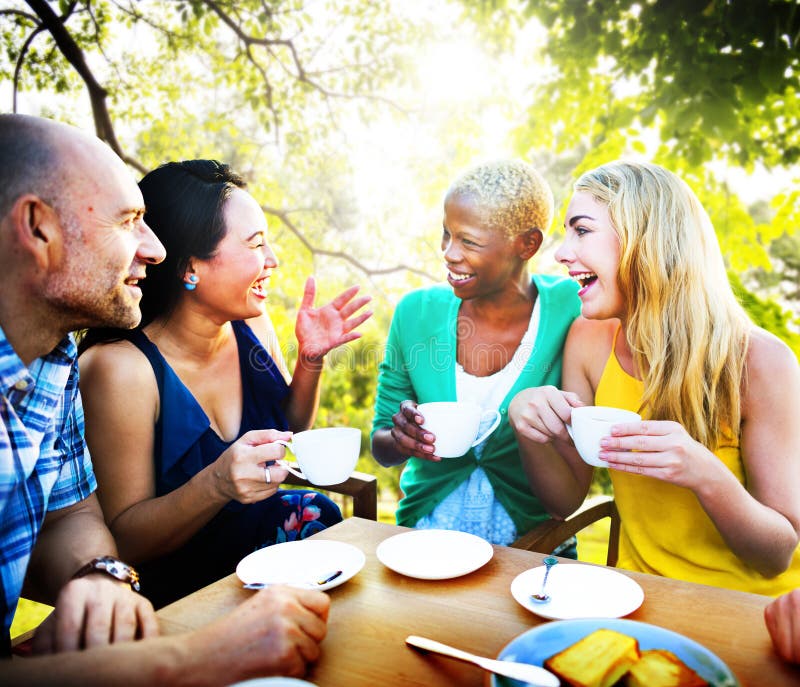 Diverse People Coffee Shop Outdoors Chat Concept Stock Image - Image of ...