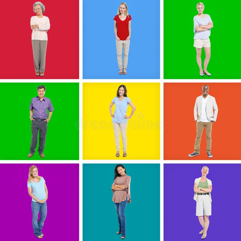 9 Diverse People on Colorful Background Stock Image - Image of ...