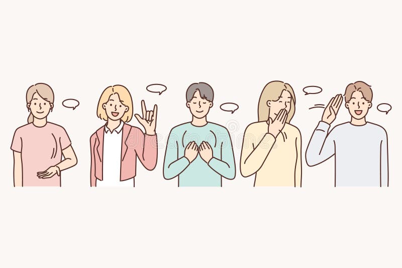 Diverse People Communicate Using Sign Language Stock Vector ...