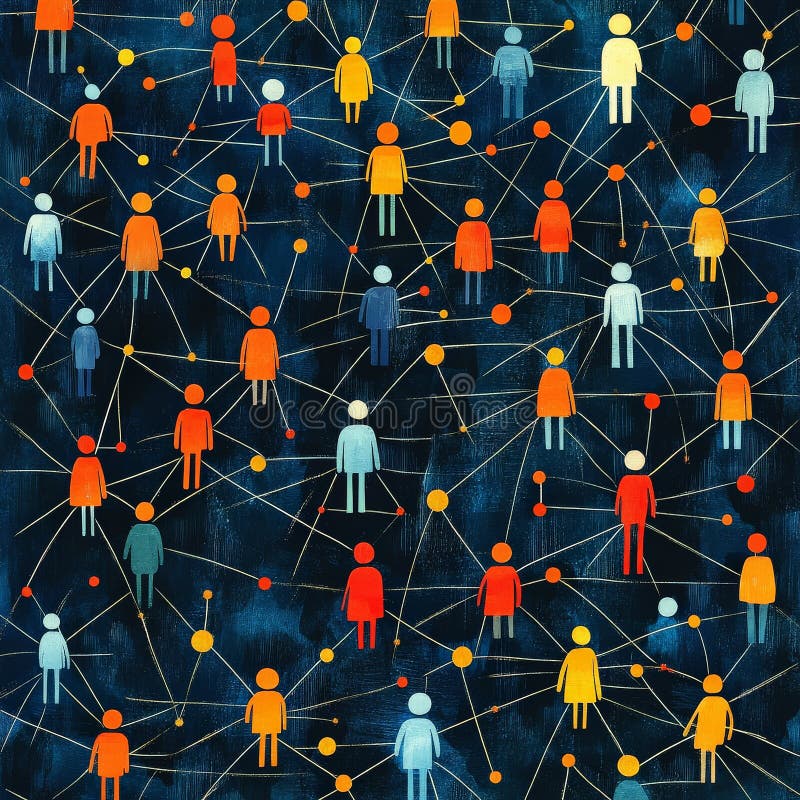 Diverse People Connecting through a Network of Lines and Nodes Stock ...