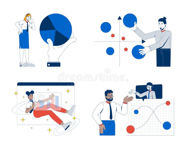 Diverse People with Data Visualization 2D Illustration Concepts Set ...