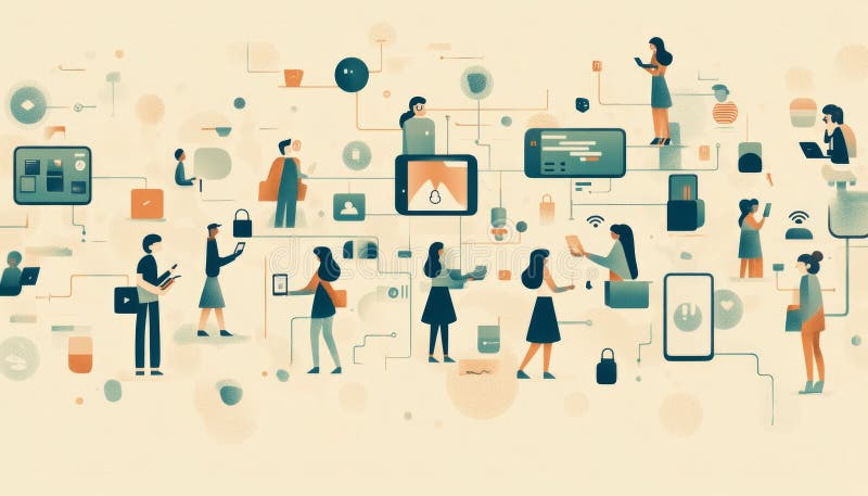 Diverse People Engaging with Digital Technology in Connected Workplace ...