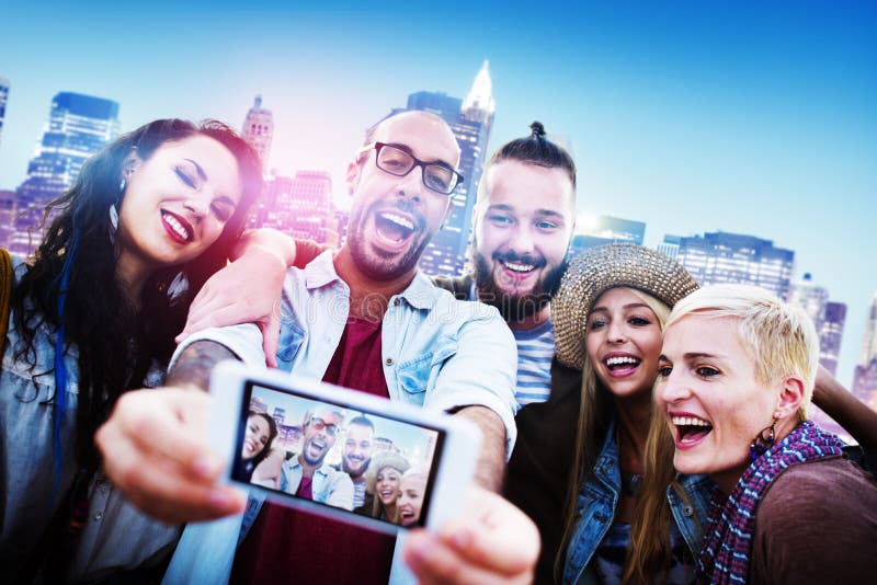 Diverse People Friends Fun Bonding Smart Phone Concept Stock Photo ...