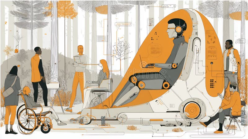 Diverse People in Futuristic Tech Environment Illustration Stock ...