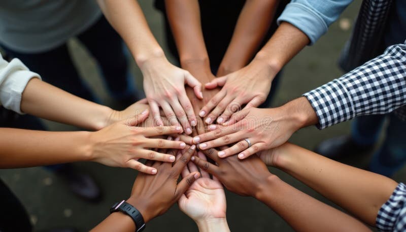 Diverse People Hands Join Together in a Circle. Multicultural Group ...