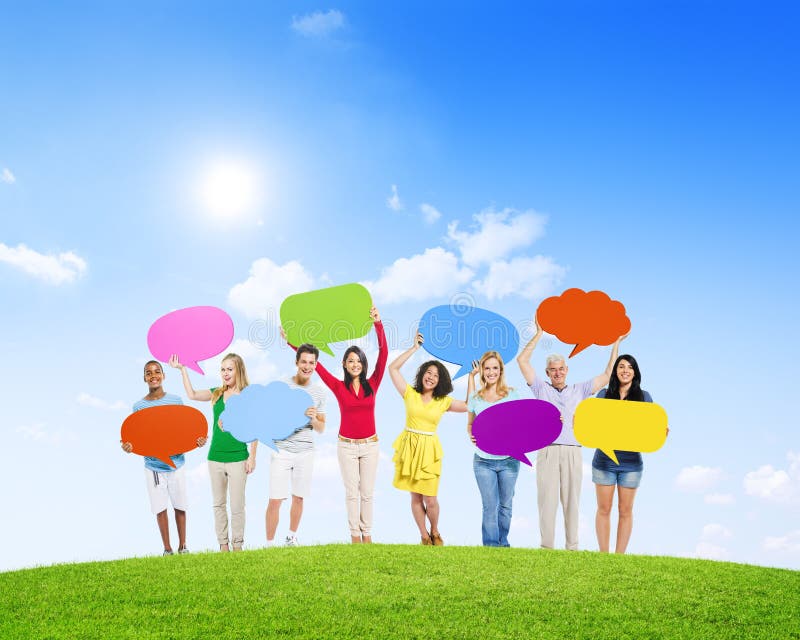 Group of Diverse Multi-Ethnic People Holding Speech Bubbles Stock ...