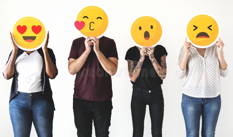 Diverse People Holding Emoticon Icons Stock Photo - Image of kissing ...