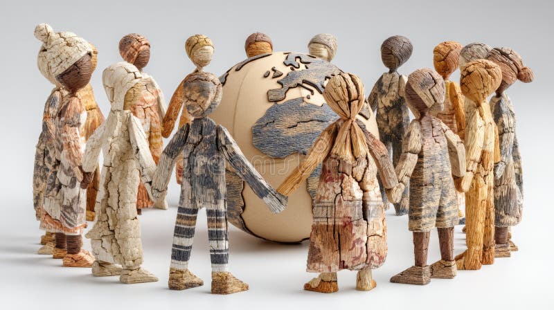 Diverse People Holding Hands Around Globe Made of Paper Craft ...