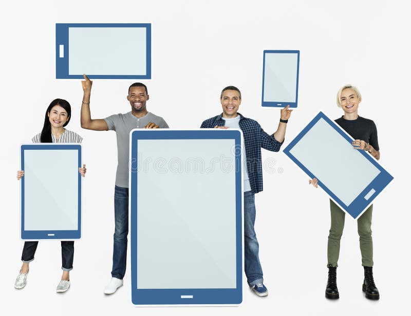 Diverse People Holding Tablet Icons Stock Photo - Image of grip, icon ...