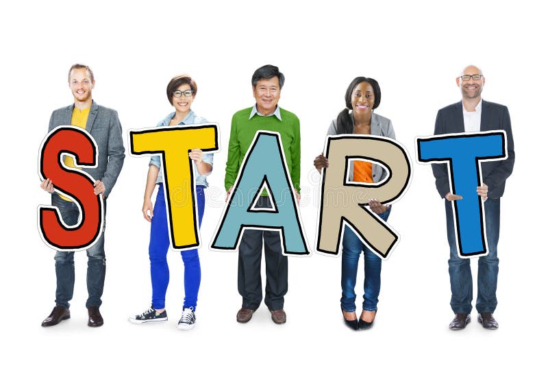 Diverse People Holding Text Start Stock Photo - Image of happiness ...