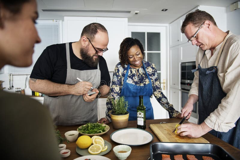 Diverse People Joining Cooking Class Stock Image - Image of happy ...