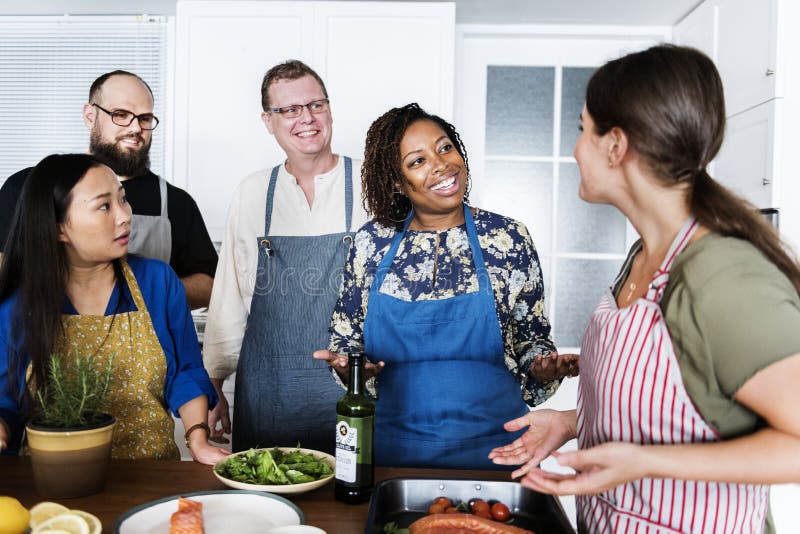Diverse People Joining Cooking Class Stock Photo - Image of adult ...