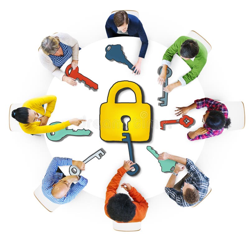 Diverse People with Lock and Keys Symbols Stock Photo - Image of ...
