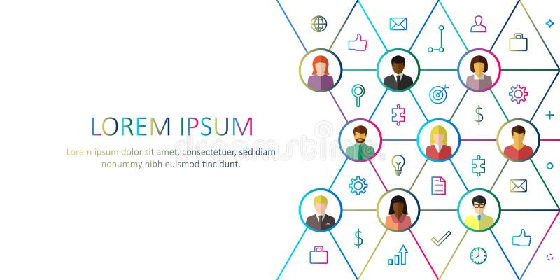 Diverse People and Multicultural Group Connected by Lines, Icon Set in ...