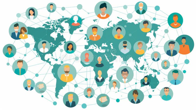 Diverse People Network on World Map Global Community, Connection ...