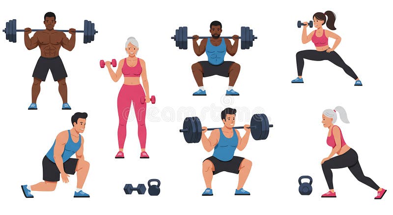 Diverse People Performing Various Strength Training Exercises Stock ...