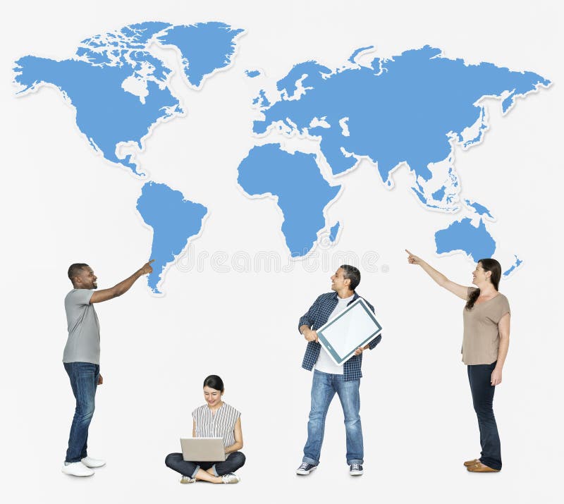Diverse People Pointing at a Map Stock Photo - Image of screen, plan ...