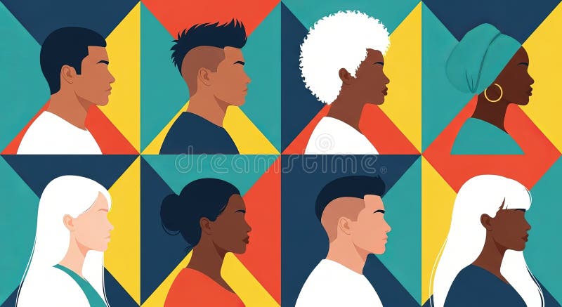 Diverse People Profiles Showcase Unity and Inclusion with Geometric ...