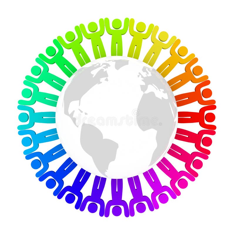 Diverse People Standing Around Earth Stock Illustration - Illustration ...