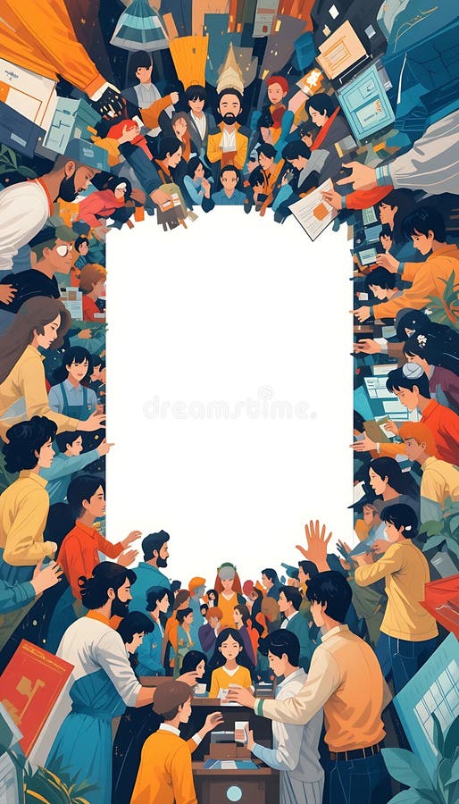Diverse People Surrounding Blank Space for Message Concept Illustration ...