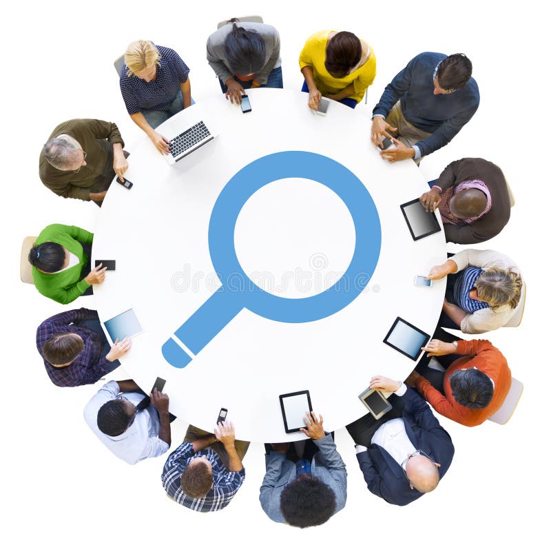 Diverse People Using Devices with Search Symbol Stock Illustration ...