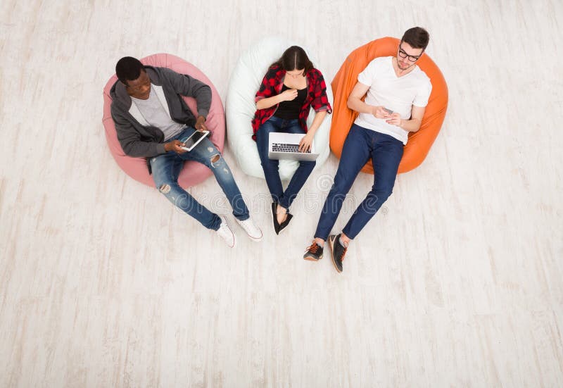 Diverse People Using Gadgets, Top View Stock Photo - Image of female ...