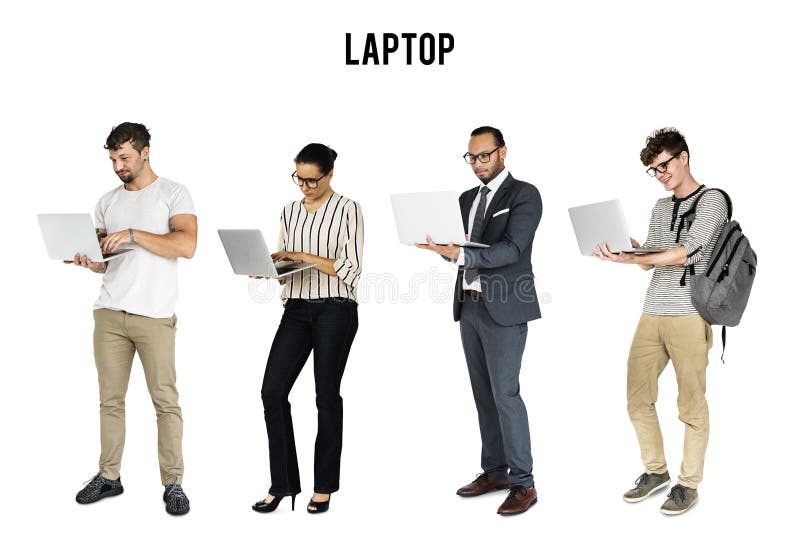 Diverse of People Using Laptop Notebook Studio Isolated Stock Image ...
