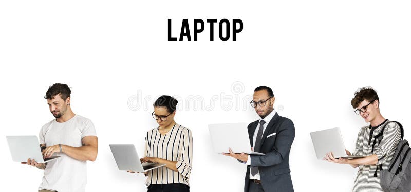 Diverse of People Using Laptop Notebook Studio Isolated Stock Image ...