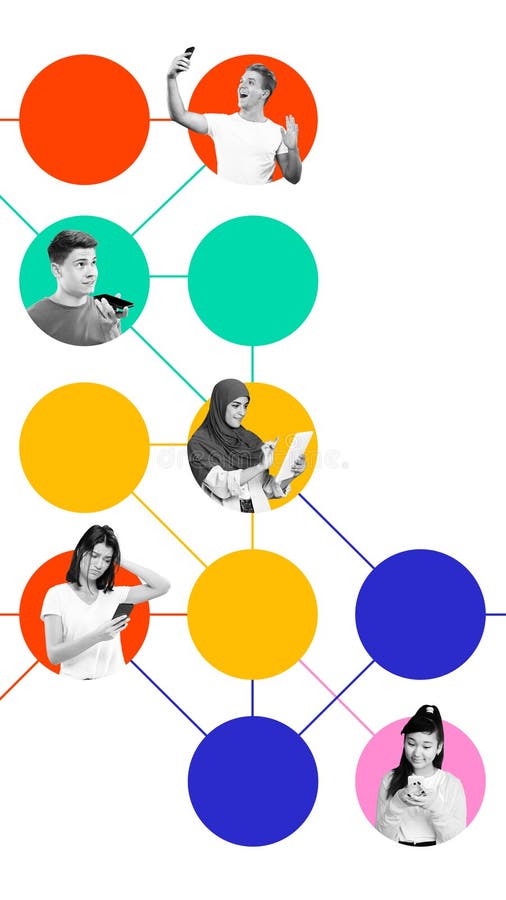 Diverse People Using Smartphones and Tablets Linked by Digital Nodes ...