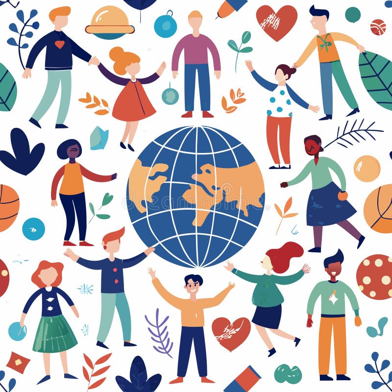 Diverse People of Various Ages Surrounding a Globe, Symbolizing Global ...