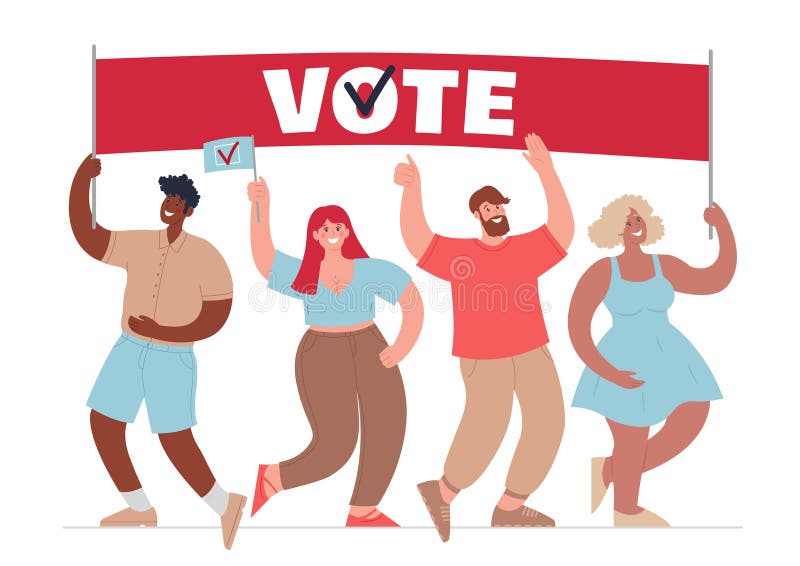 Diverse People with Vote Poster. Call for Voting. Modern Poster ...