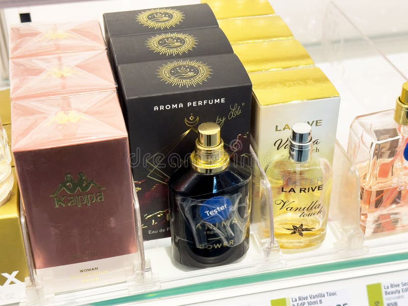 Diverse Perfume Collection Display with Elegant Packaging Editorial ...