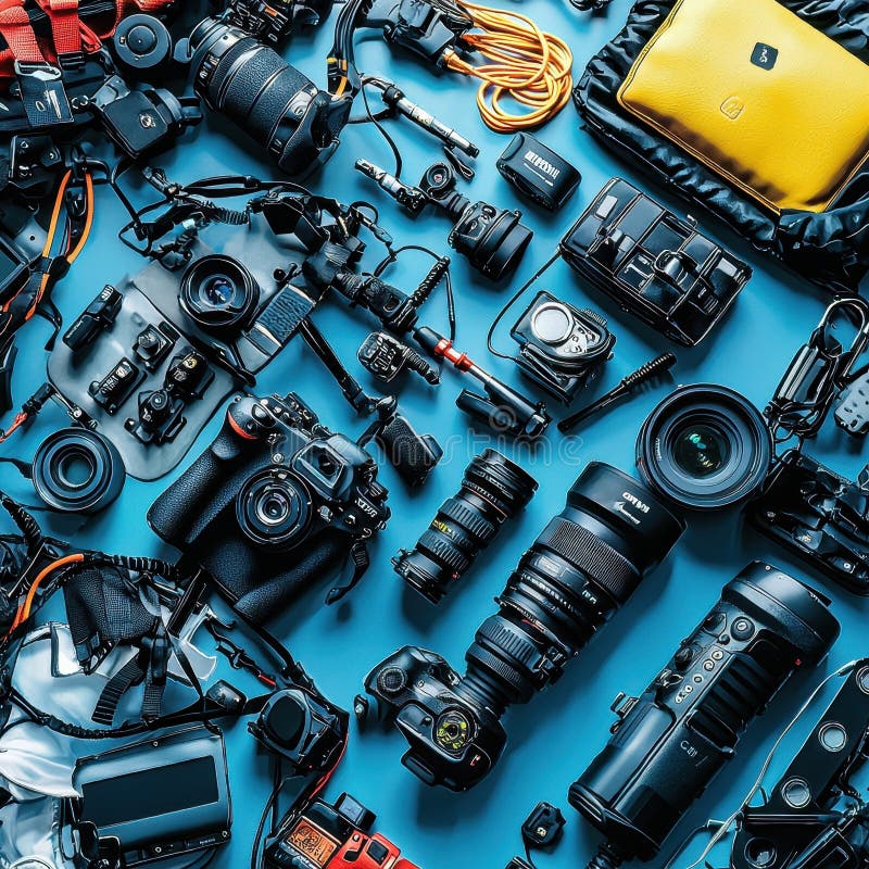 Diverse Photography Tools in Creative Arrangement Stock Photo - Image ...