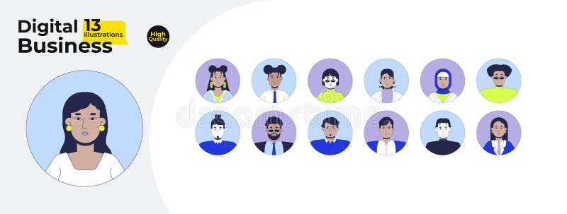 Diverse Professionals Avatars Cartoon Flat Illustrations Mega Bundle ...