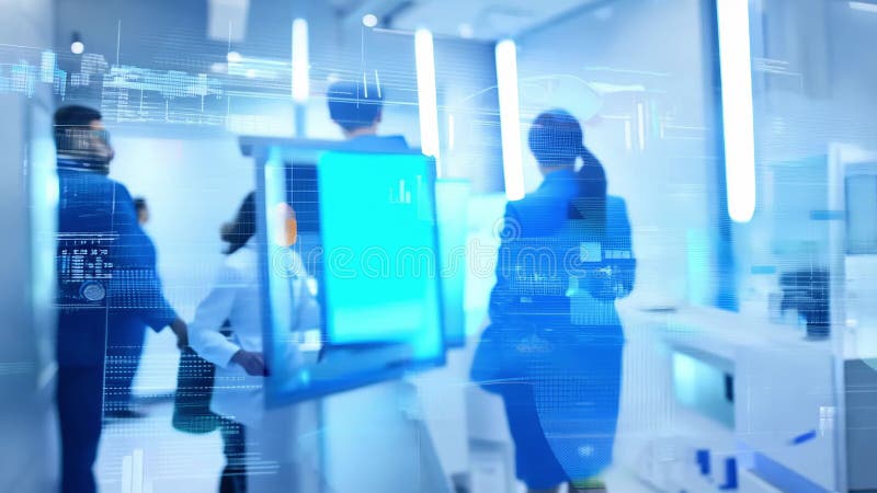 Diverse Professionals Collaborating in Futuristic Tech Lab. Concept of ...