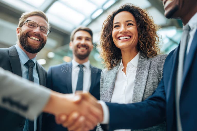 Diverse Professionals Engaging in a Collaborative Handshake in a Modern ...