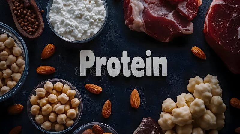 Diverse Protein Sources: Meat, Dairy, Nuts, and Legumes Displayed on ...