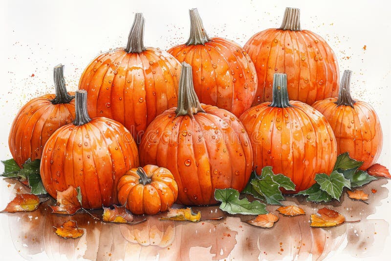 Diverse Pumpkin Illustrations on White Backdrop with Multiple Pumpkins ...