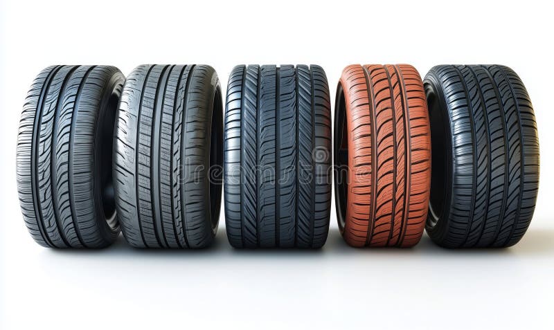 Diverse Range of Car Tires Displayed in a Row for Comparison and ...