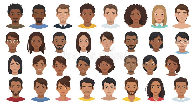 Diverse Range of Human Faces, Various Hairstyles and Expressions Stock ...