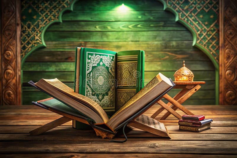 Diverse Religious Texts on a Wooden Platform a Visual Celebration of ...