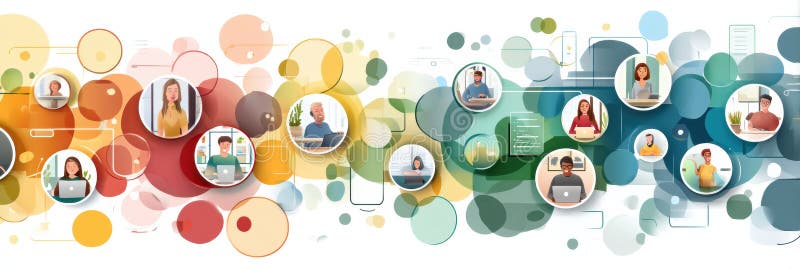Remote Team Members Collaborate in Colorful Circular Layout Reflecting ...
