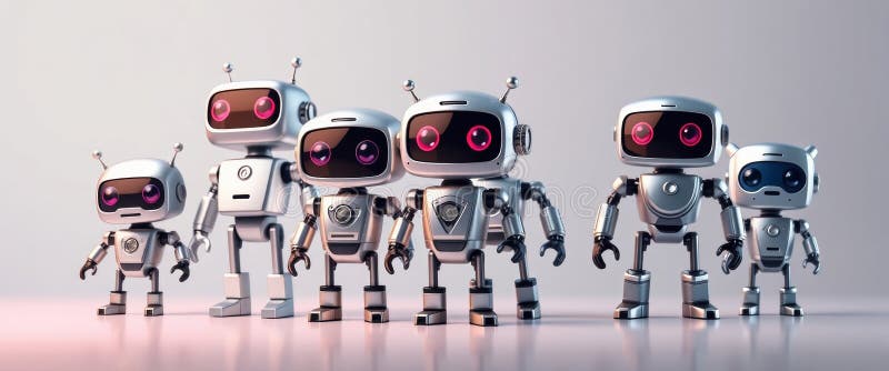 Diverse Robot Characters Standing in a Line. Each Robot Features ...